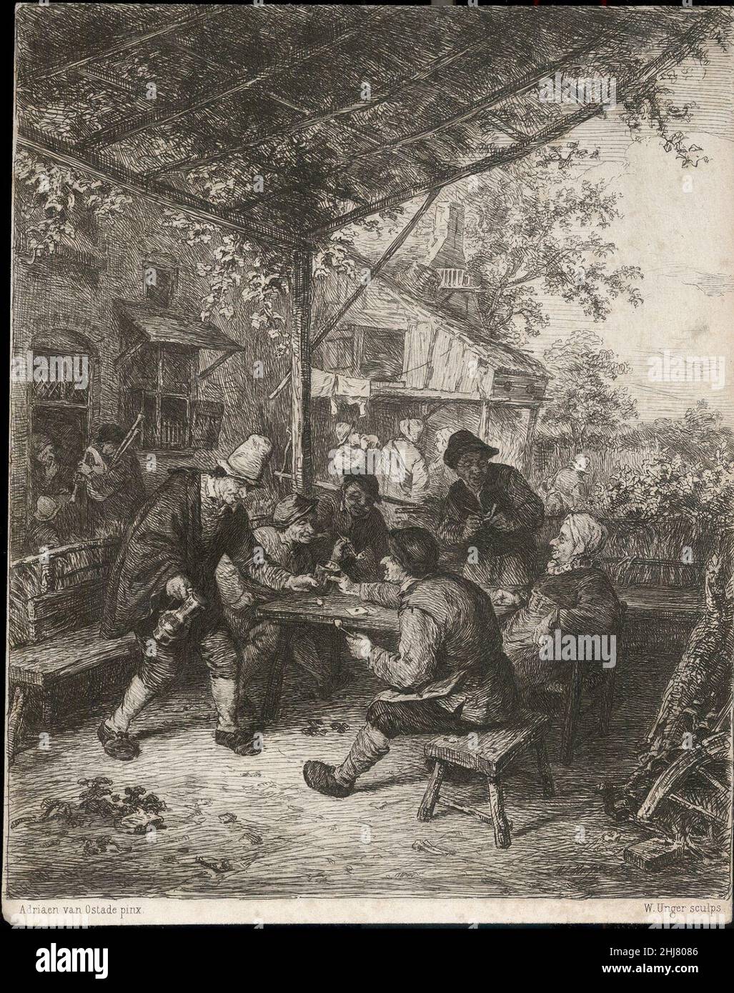 Tafereel onder een prieel bij een herberg, objectnr A 58550 Stock Photo ...