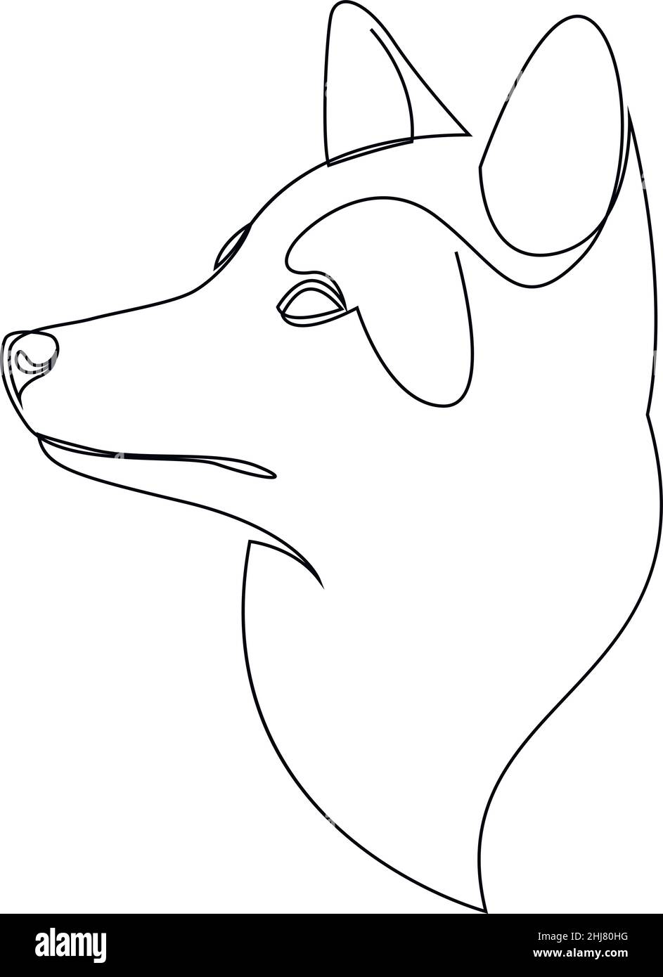 One single line drawing of fox head. Wild animal in a winter isolated ...