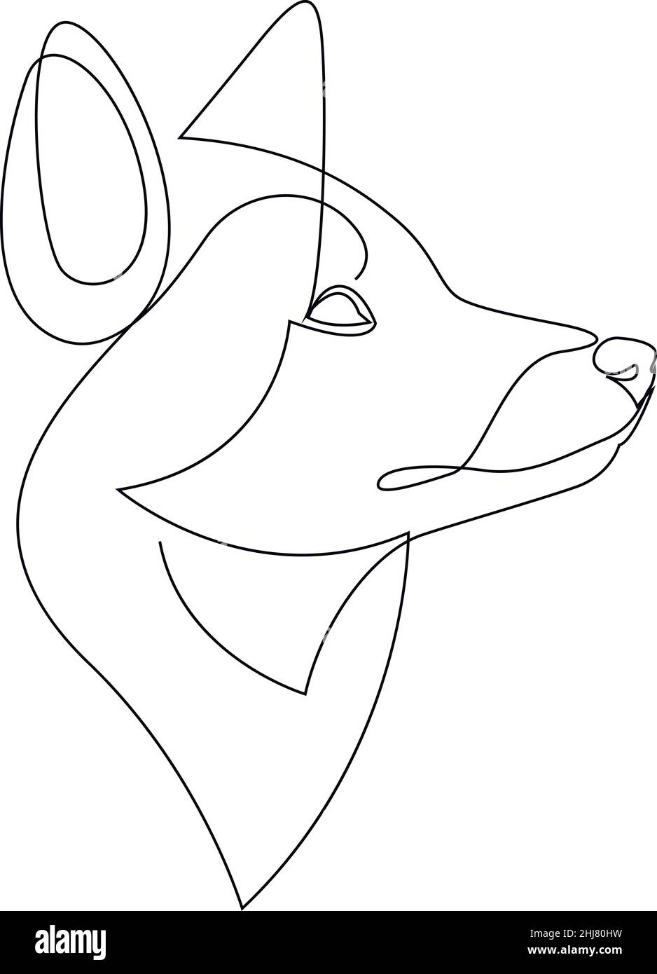 One single line drawing of fox head. Wild animal in a winter isolated ...