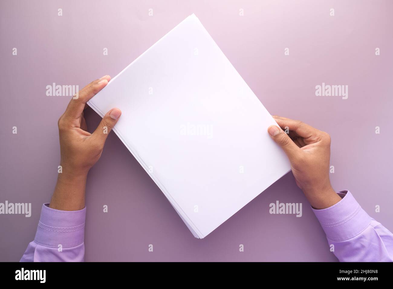 top view of stack of empty paper on table Stock Photo - Alamy