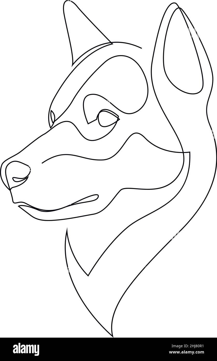 One continuous line.Wolf face logo. Wild animal. Head profile of a wolf ...