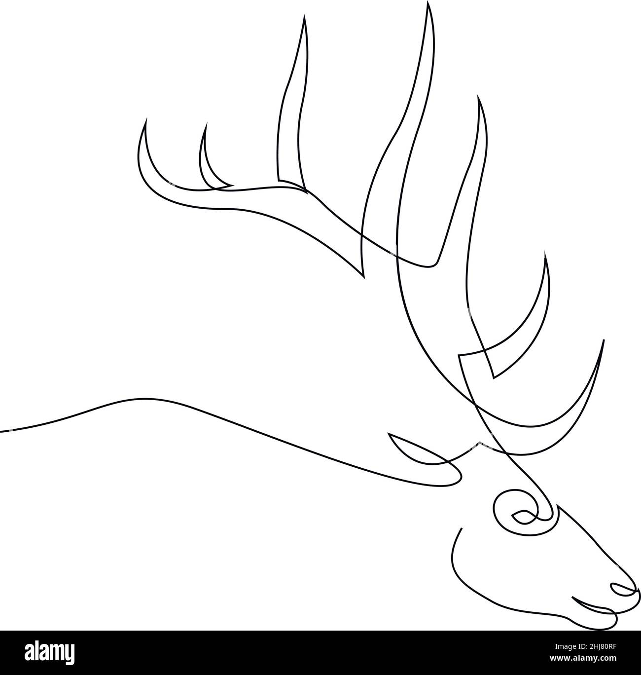 One line design silhouette of deer. Hand drawn single continuous line ...
