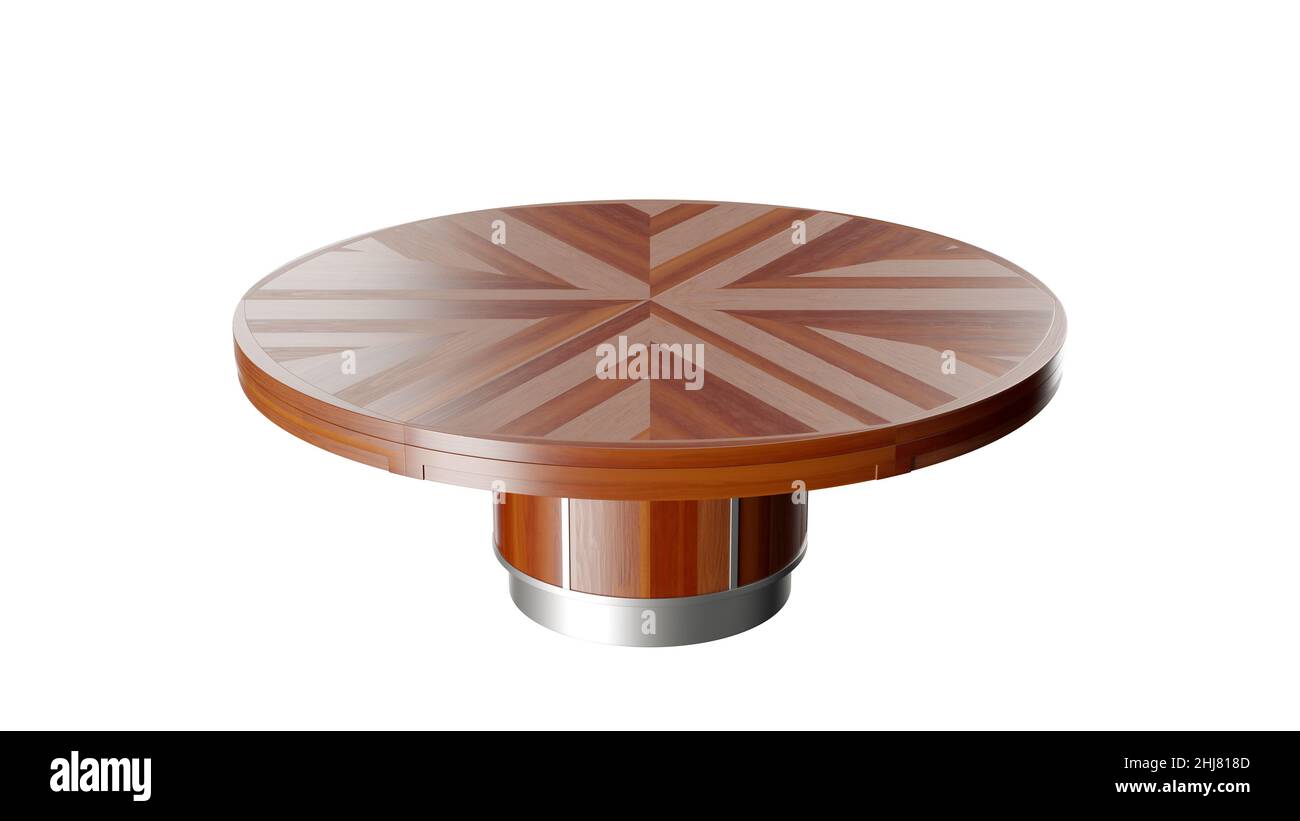 Big wooden round expandable table transformer. 3d illustration of ...
