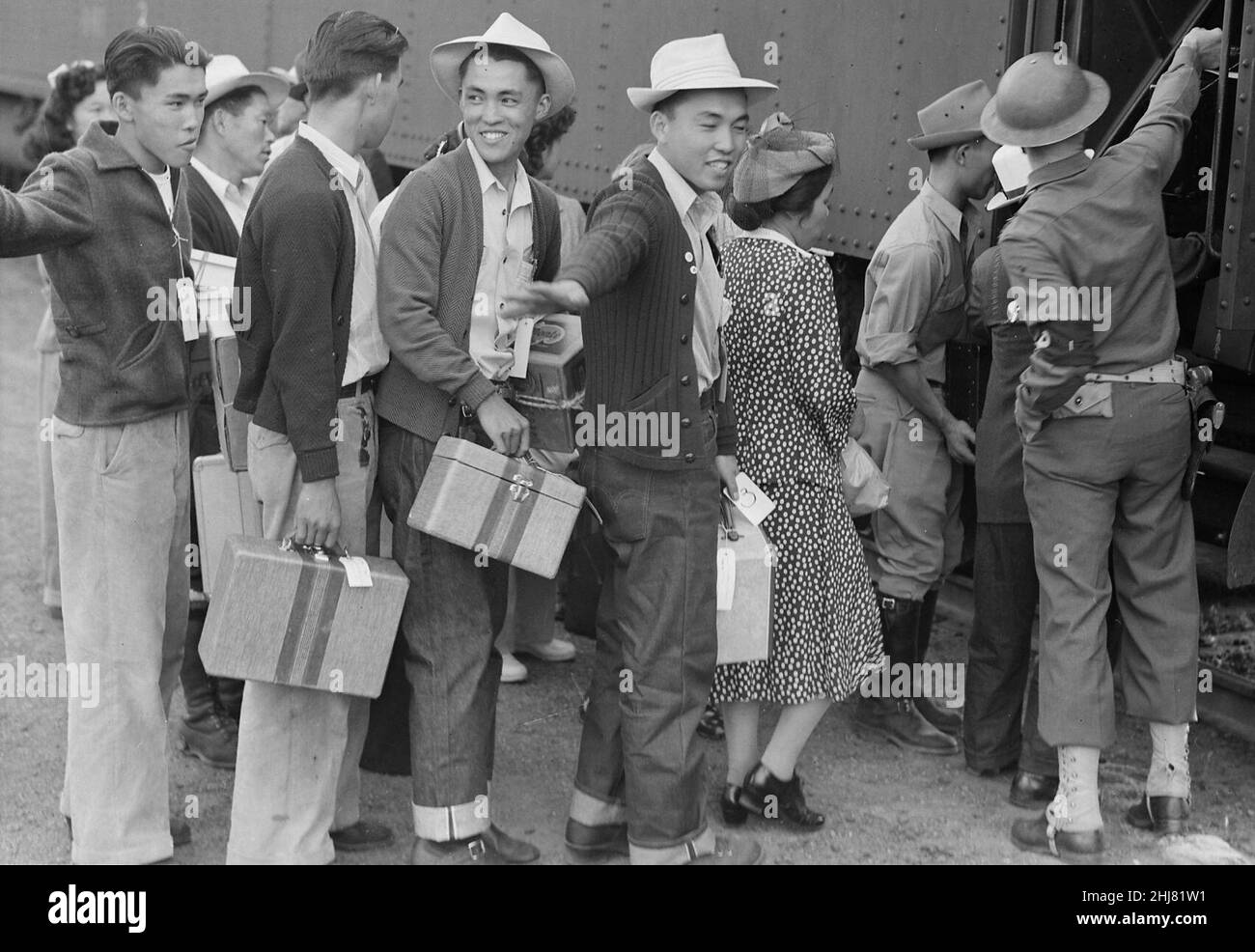 Tagged detainees with Military Police detail, Woodland, Yolo County ...