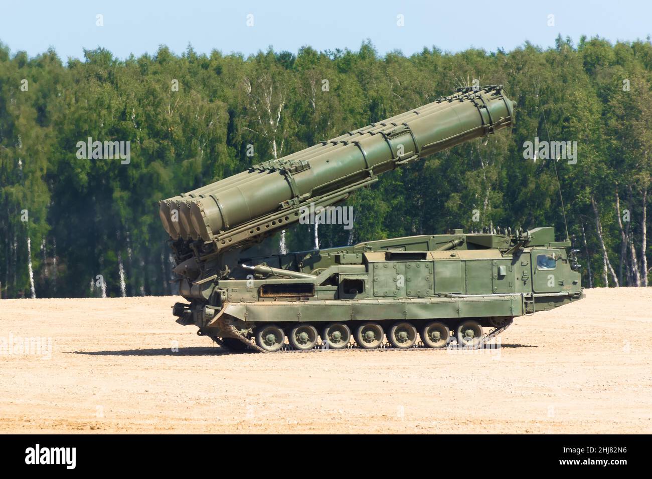 Powerful carrier rocket vehicle with a rocket aimed into the sky Stock ...
