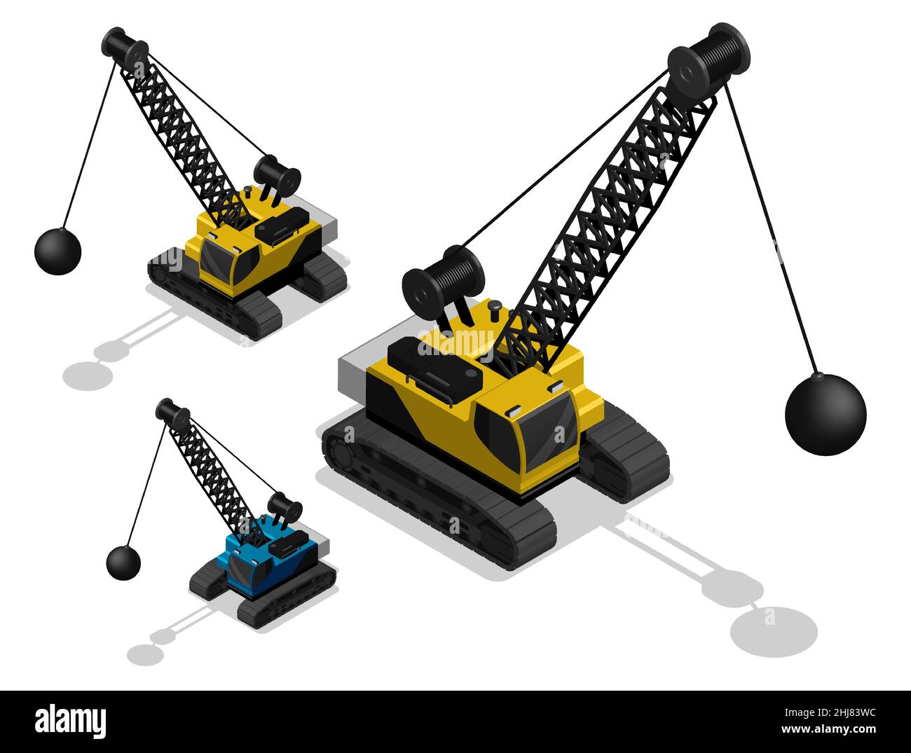 Isometric Heavy wall breaking tractor, demolition machine in flat ...