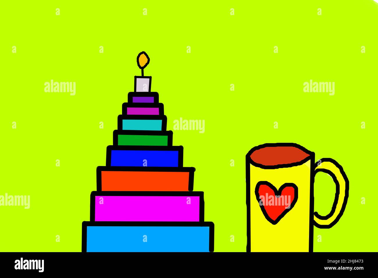 Coffee mug with cake. Children's drawing Stock Photo - Alamy