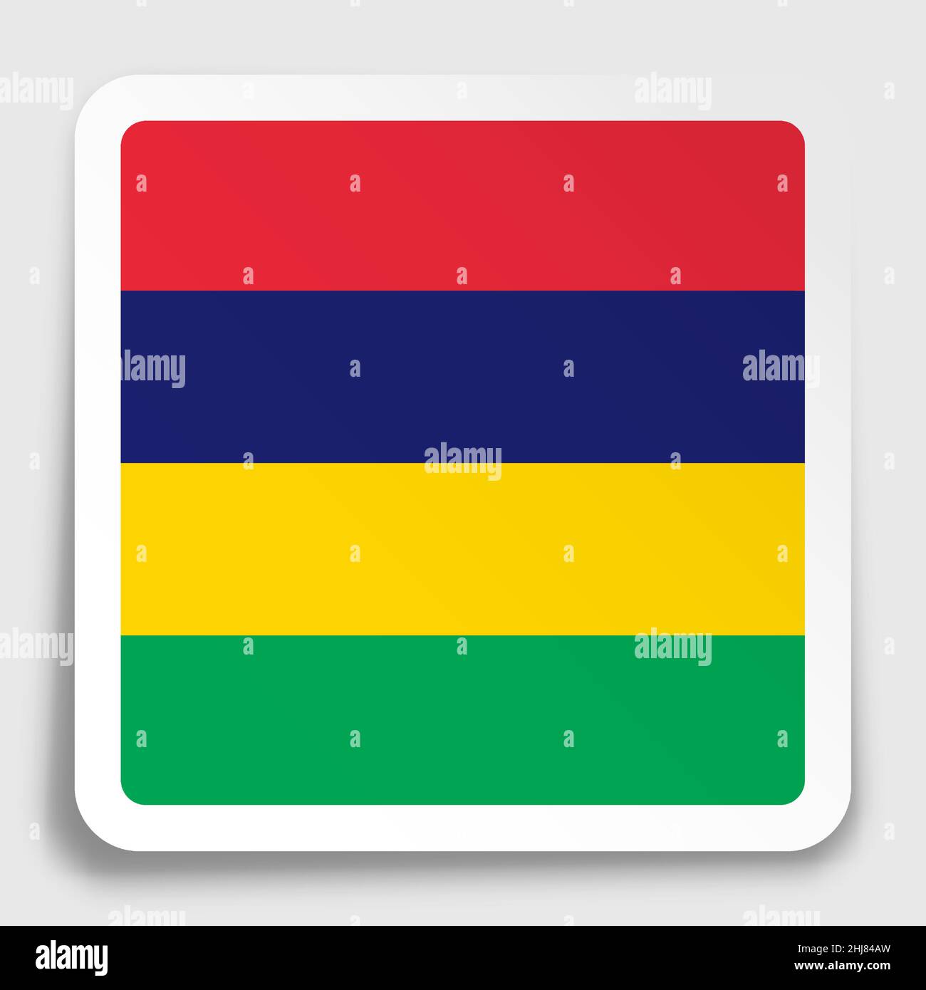 Mauritius flag icon on paper square sticker with shadow. Button for ...