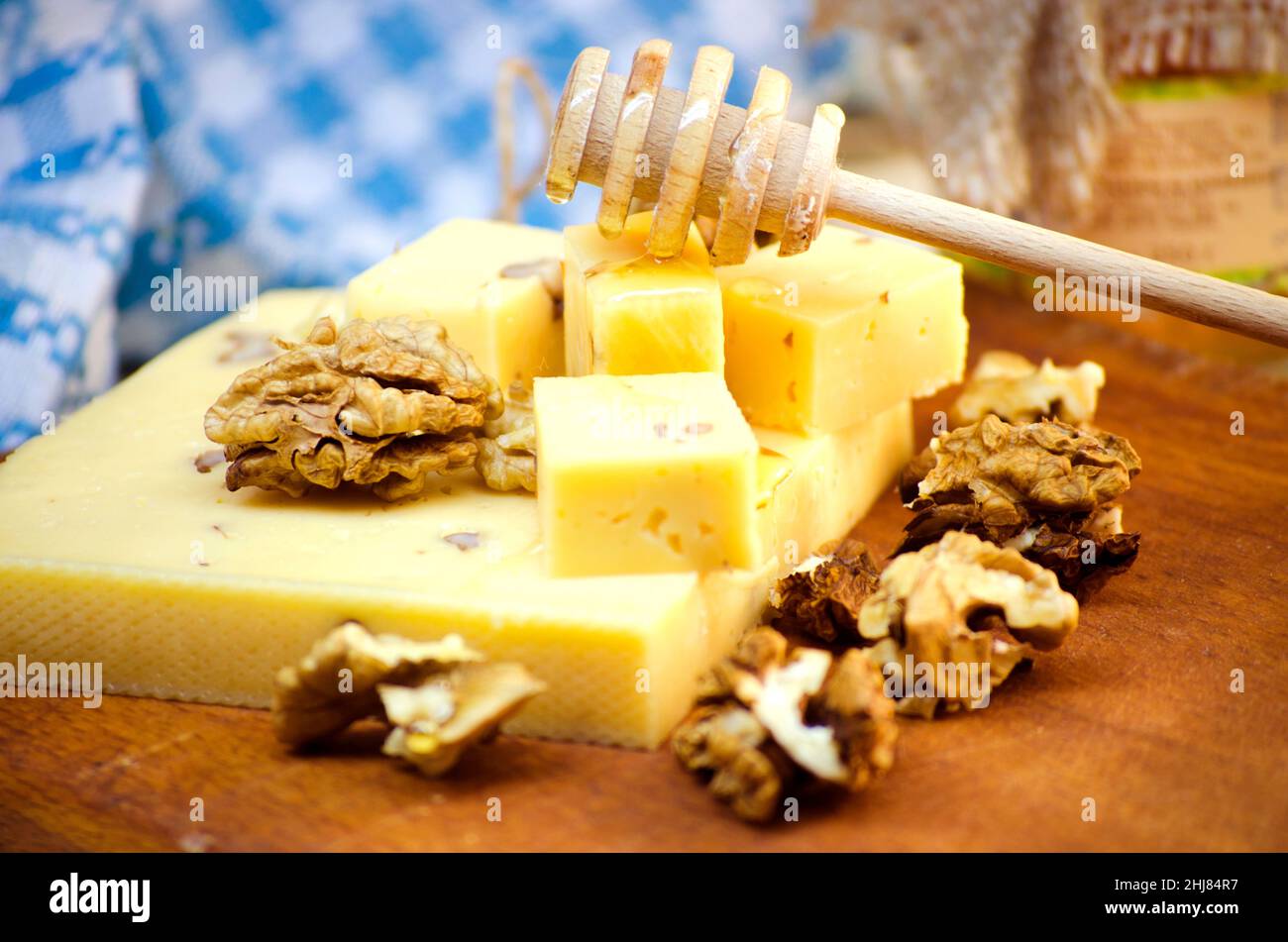 cheese with walnuts and honey - healthy wholesome food Stock Photo - Alamy