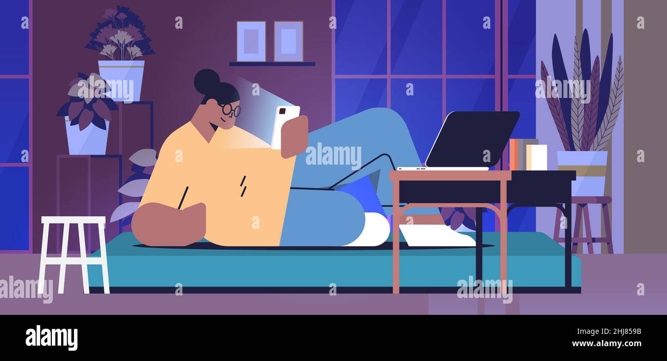 addicted woman using digital gadget girl active in social networks ...