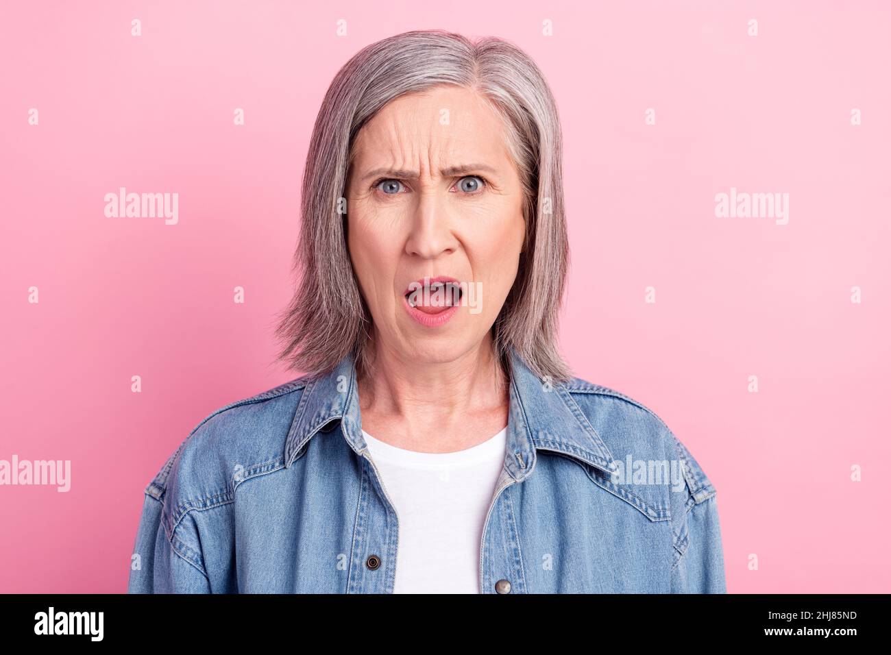 Photo of unhappy old sad upset woman open mouth shocked fake news ...