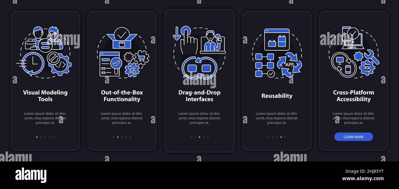 Low Code Platforms Features Night Mode Onboarding Mobile App Screen Stock Vector Image And Art Alamy
