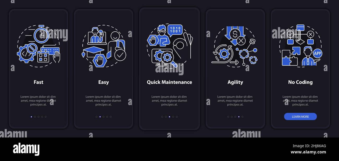 Advantages Of No Code Night Mode Onboarding Mobile App Screen Stock Vector Image And Art Alamy