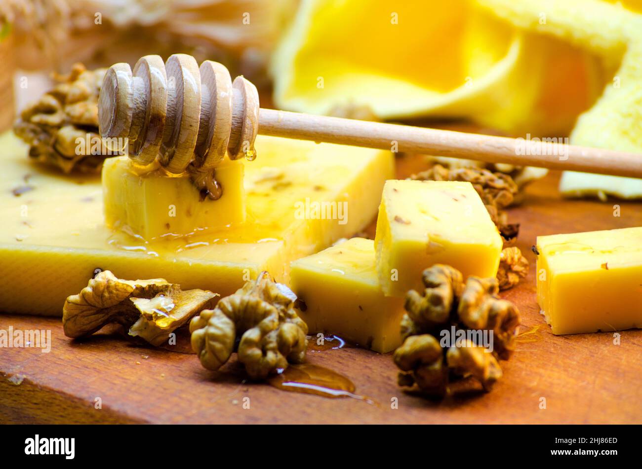 cheese with walnuts and honey - healthy wholesome food Stock Photo - Alamy