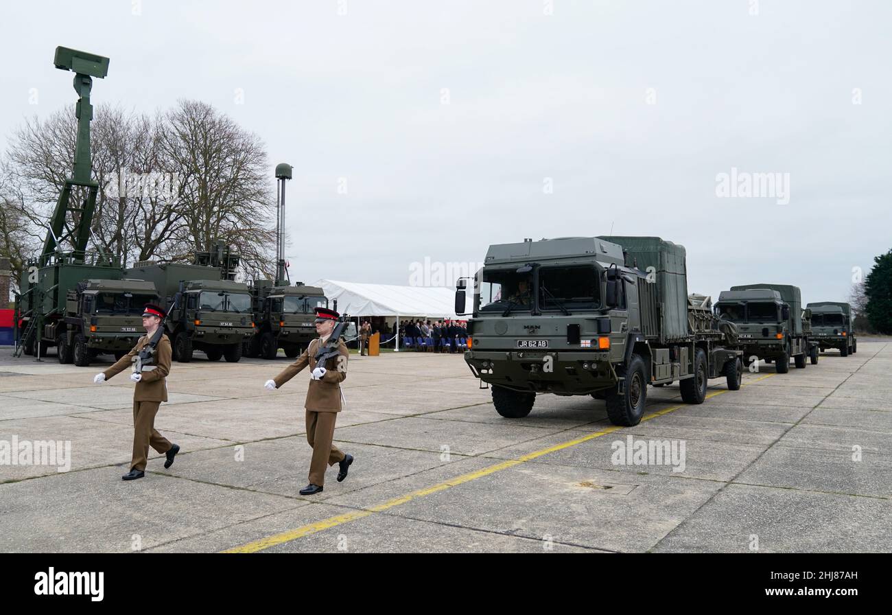 The old Rapier missile system (right) is driven past the new Sky Sabre ...