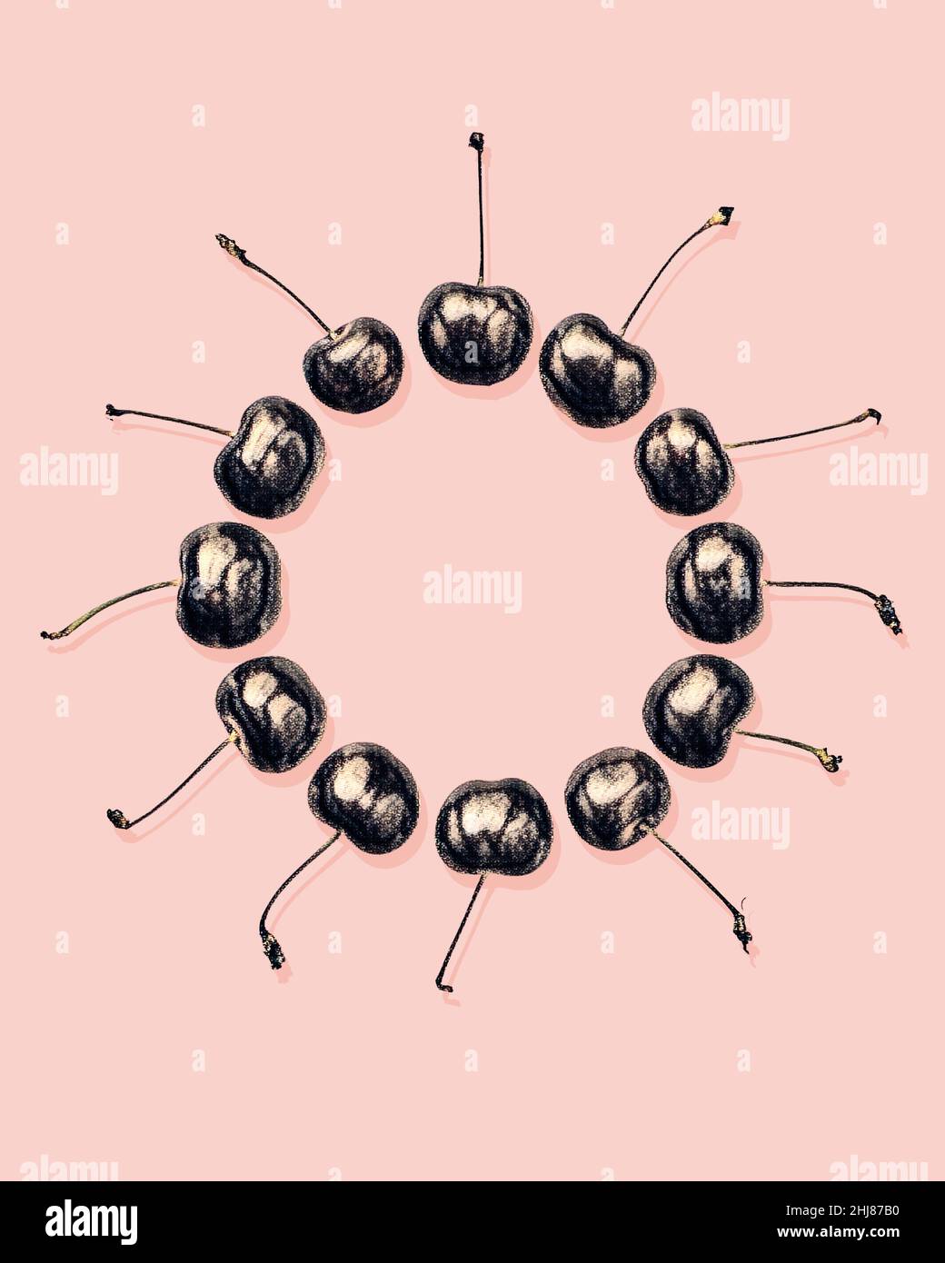 Multiple cherries organized in a circle shape Stock Photo - Alamy