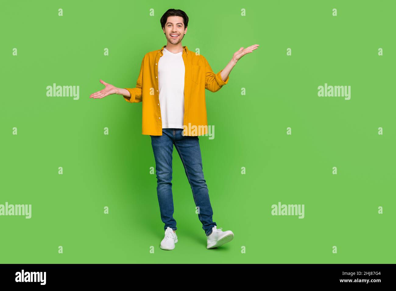 Full size photo of young handsome good looking smiling friendly man ...