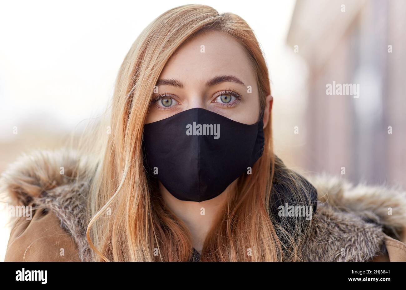 woman wearing protective reusable barrier mask Stock Photo - Alamy