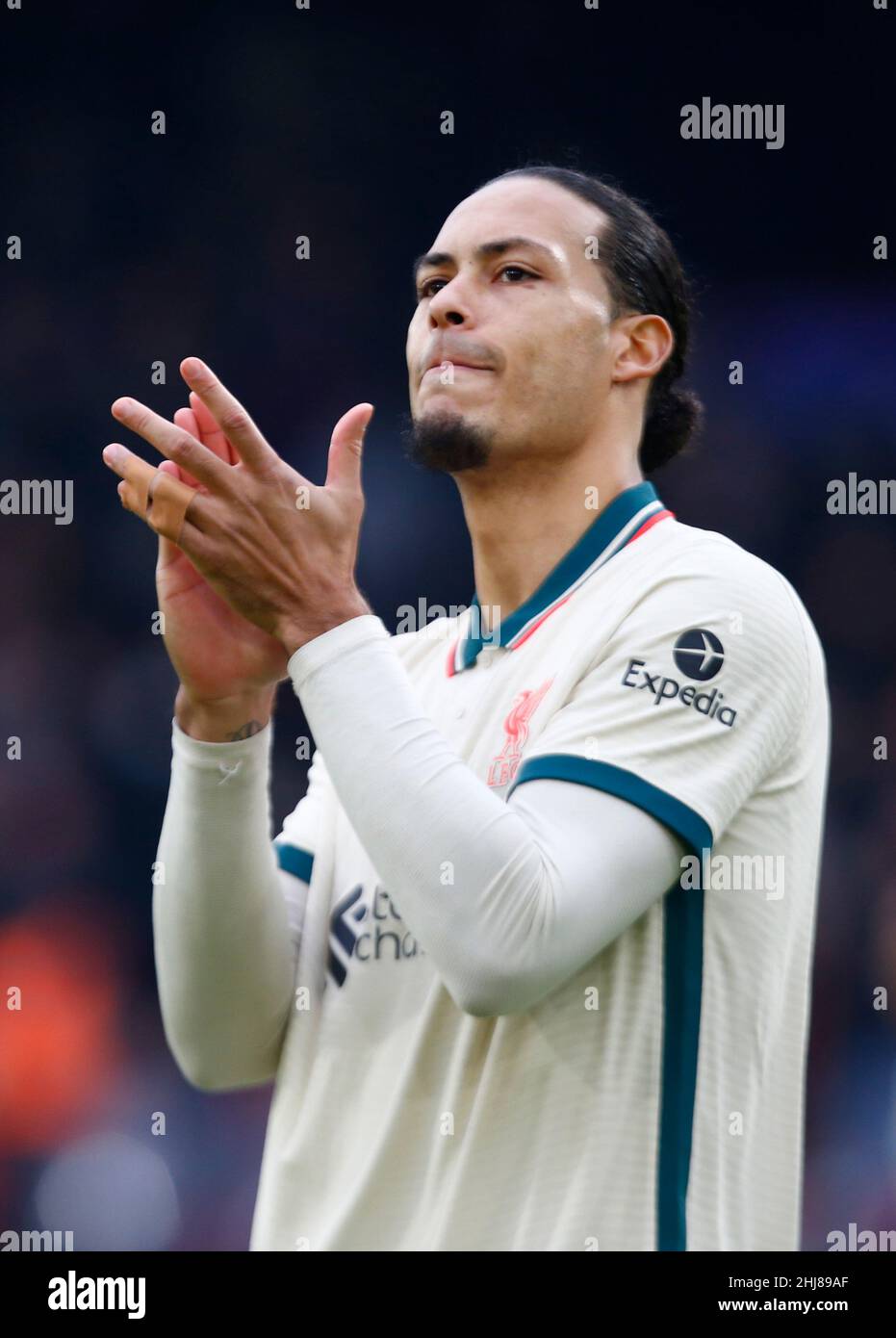 LONDON, United Kingdom, JANUARY 23:Liverpool's Virgil van Dijk clap the ...
