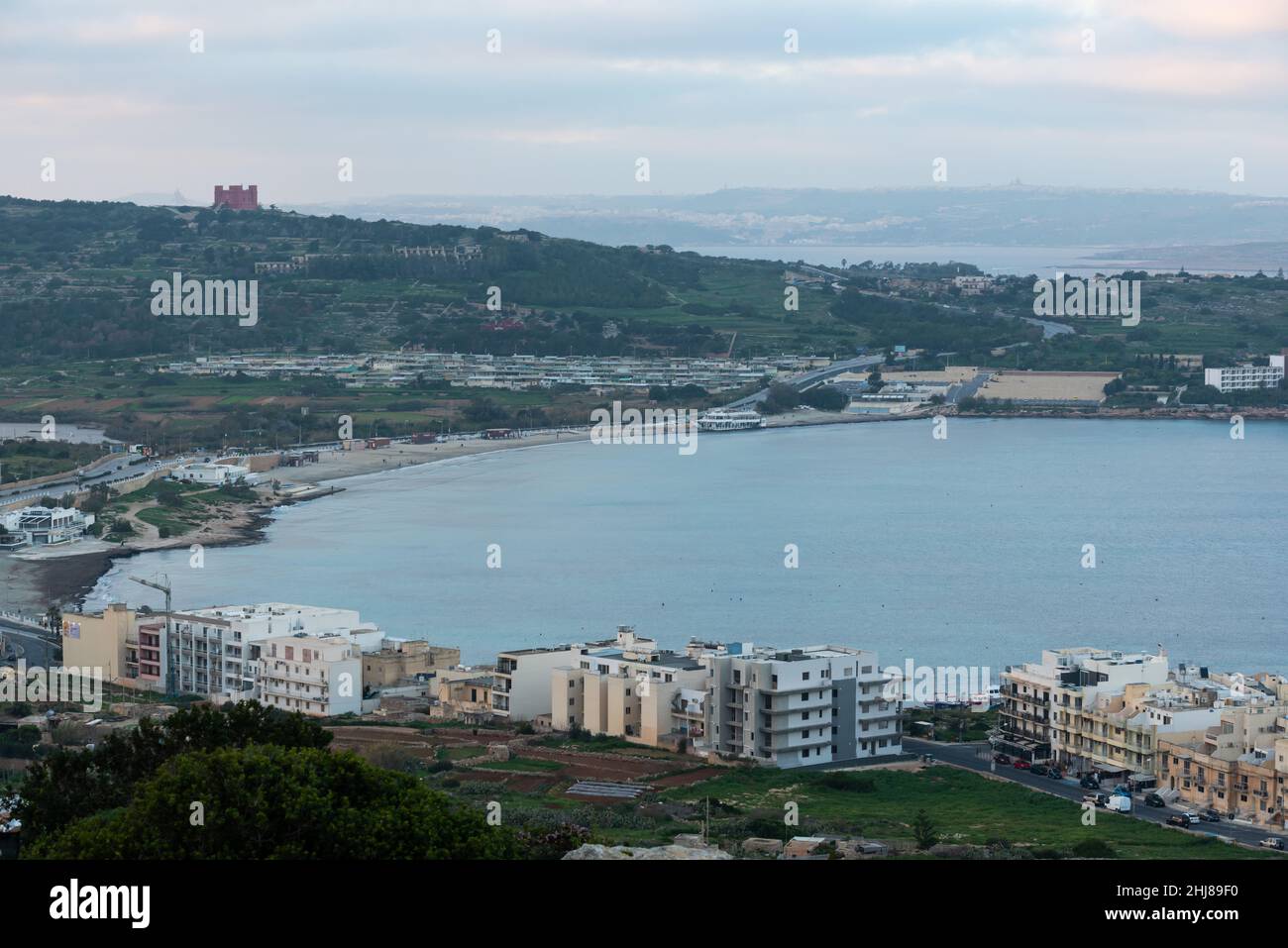 Mellieha, Malta - 01 07 2022: Panoramic view from above over the bay ...