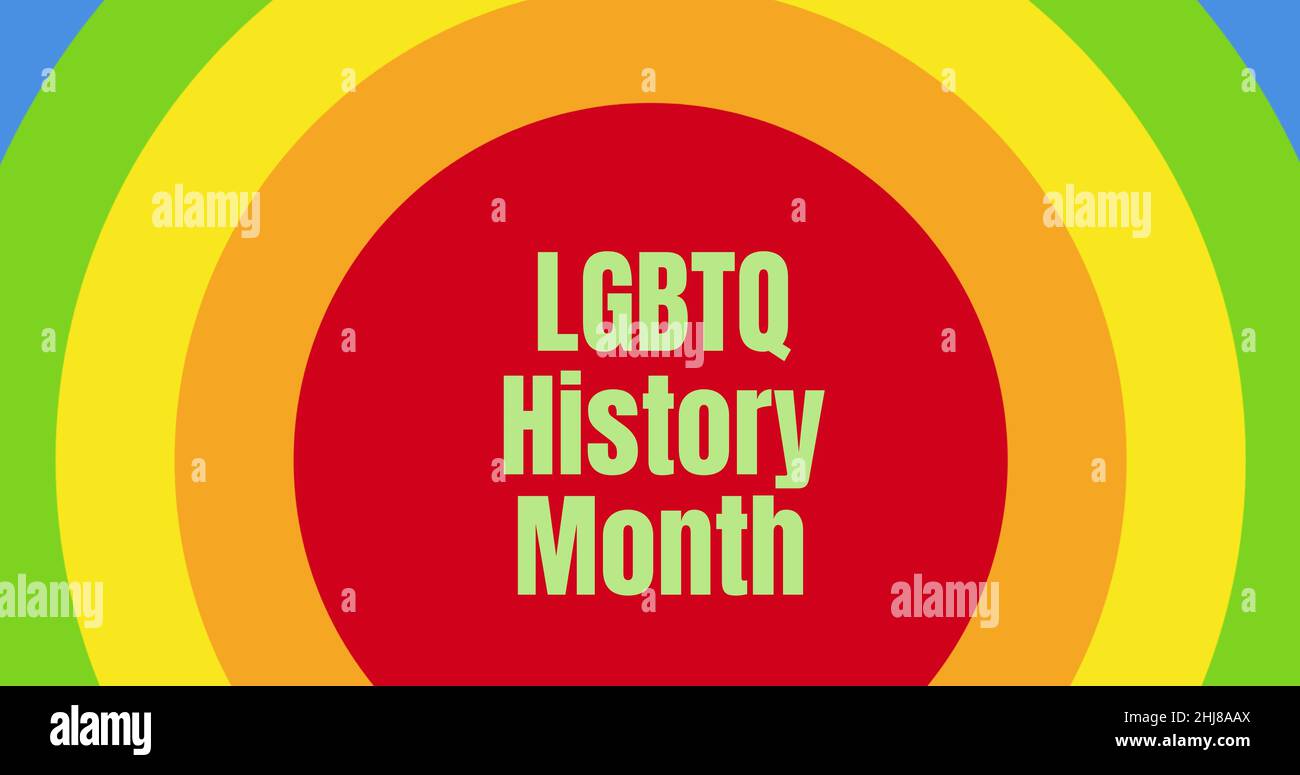 Vector image of lgbtq history month text on circular rainbow flag ...