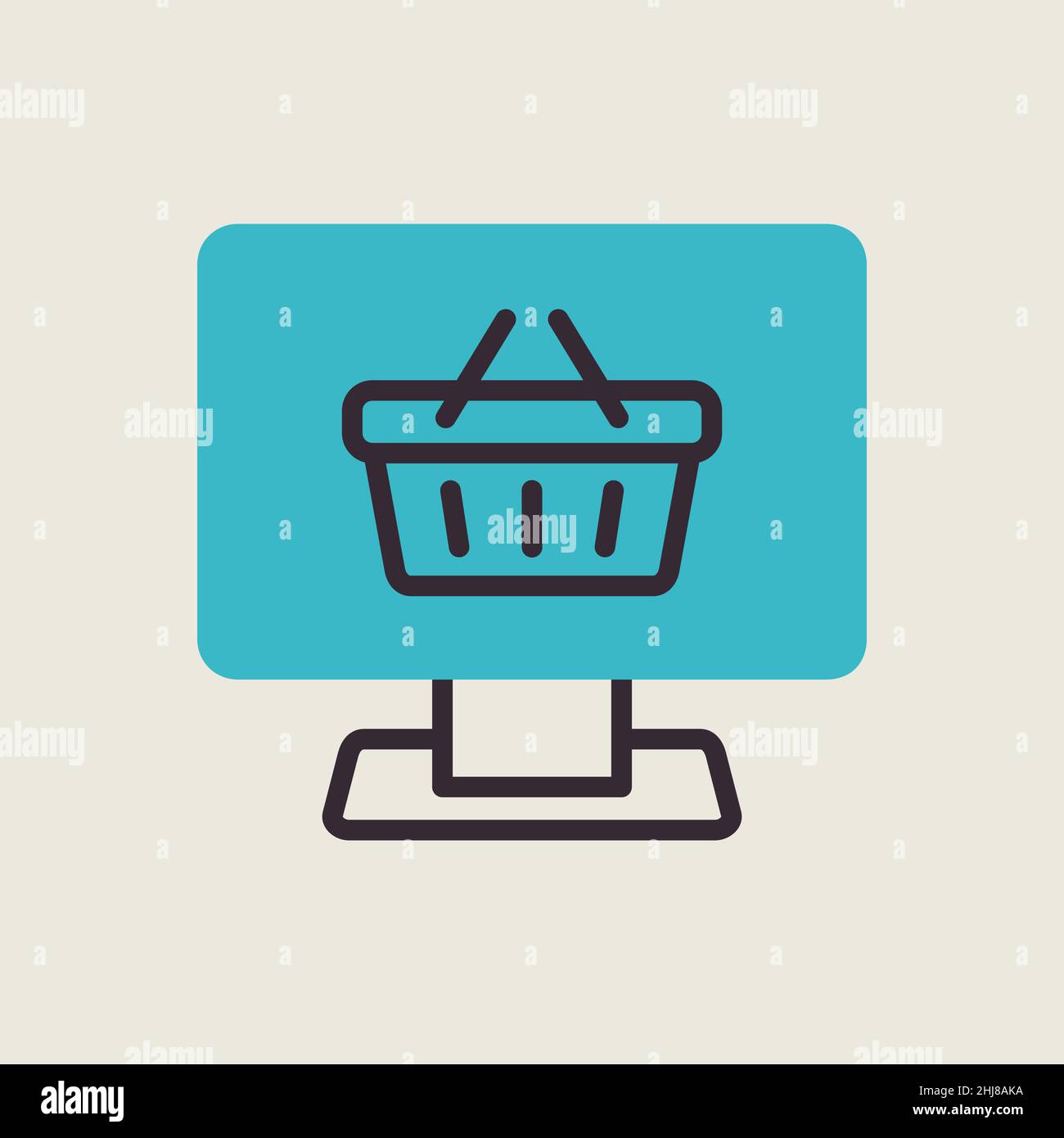 Computer display with shopping cart icon vector. Online shoping basket ...
