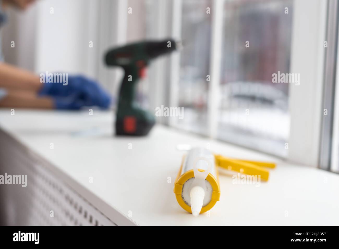 Installing plastic inspection window in hi-res stock photography and ...