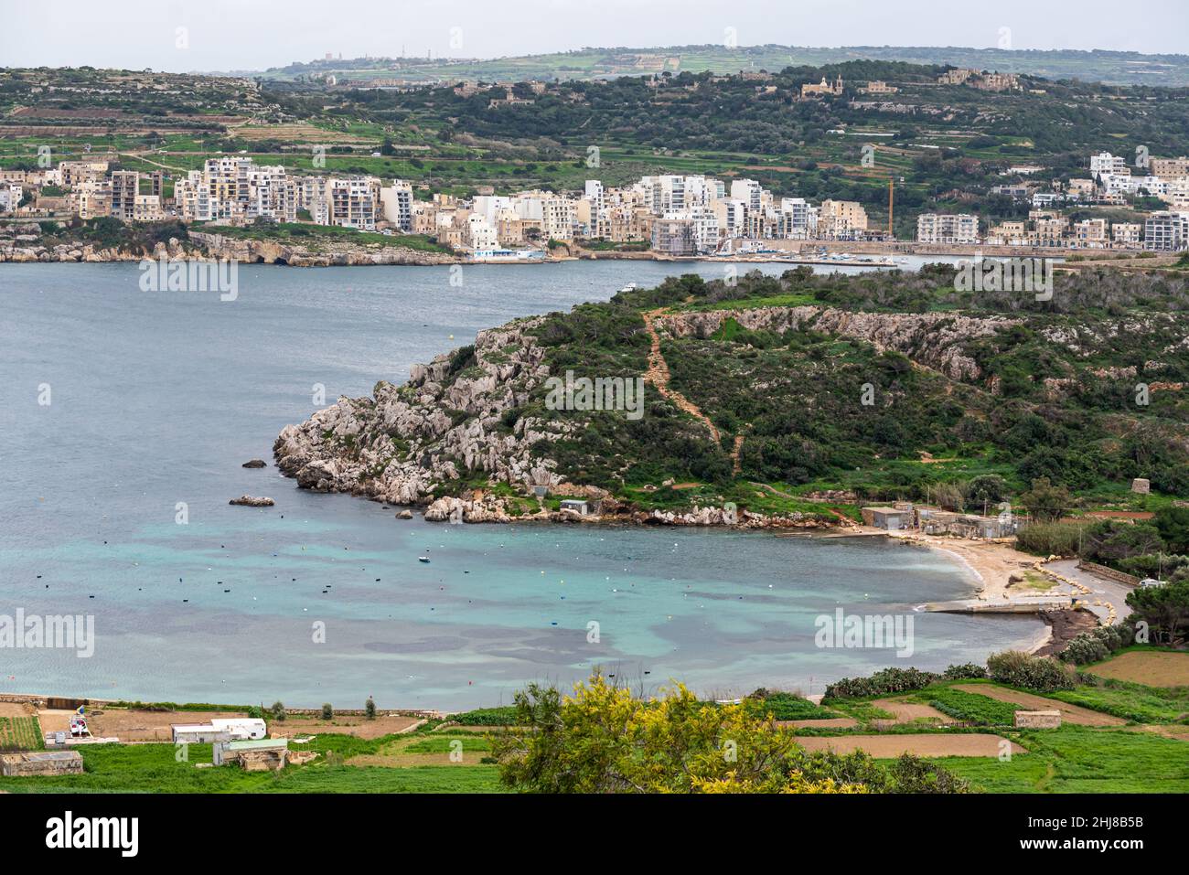 Selmun, Malta - 01 07 2022: Scenic view over the bay and shore with ...