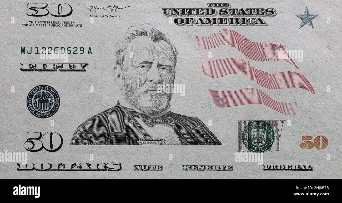U.S. 50 dollar banknote. Elements for design purpose on white ...