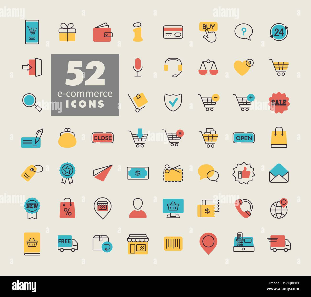 E-commerce set vector icons shopping and online. Graph symbol for your ...