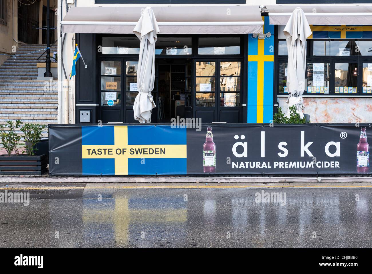 Saint Julian, Malta - 01 07 2022: Facade of the Alska Swedish pub with ...