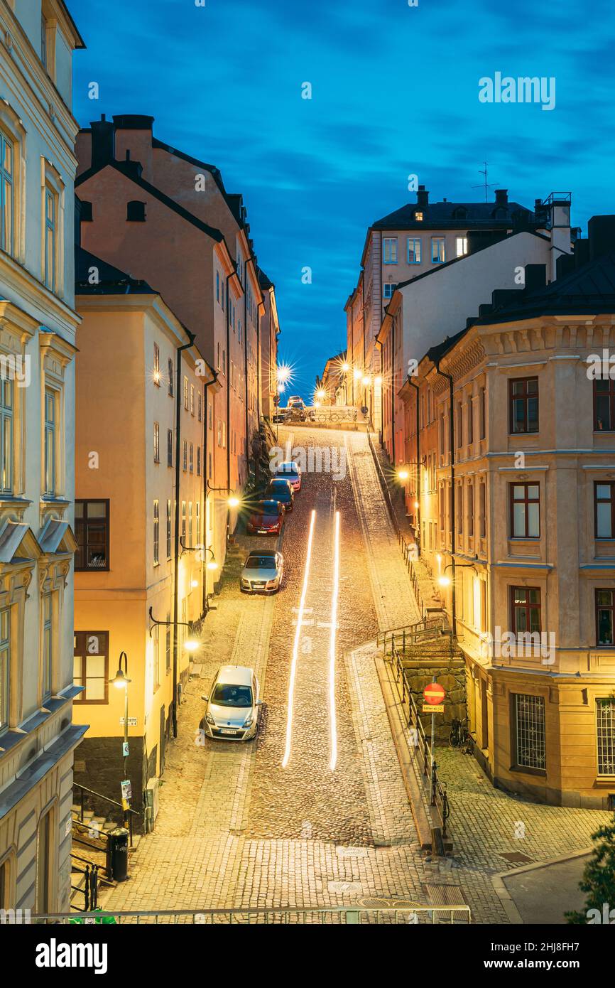 Stockholm, Sweden. Night View Of Traditional Stockholm Street ...
