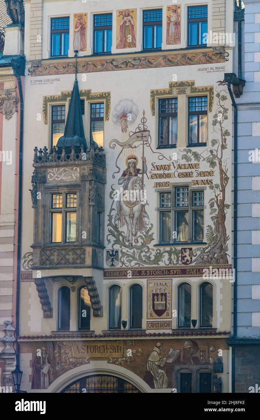 Prague, Czech Republic. Art Noveau beautifully decorated residential ...