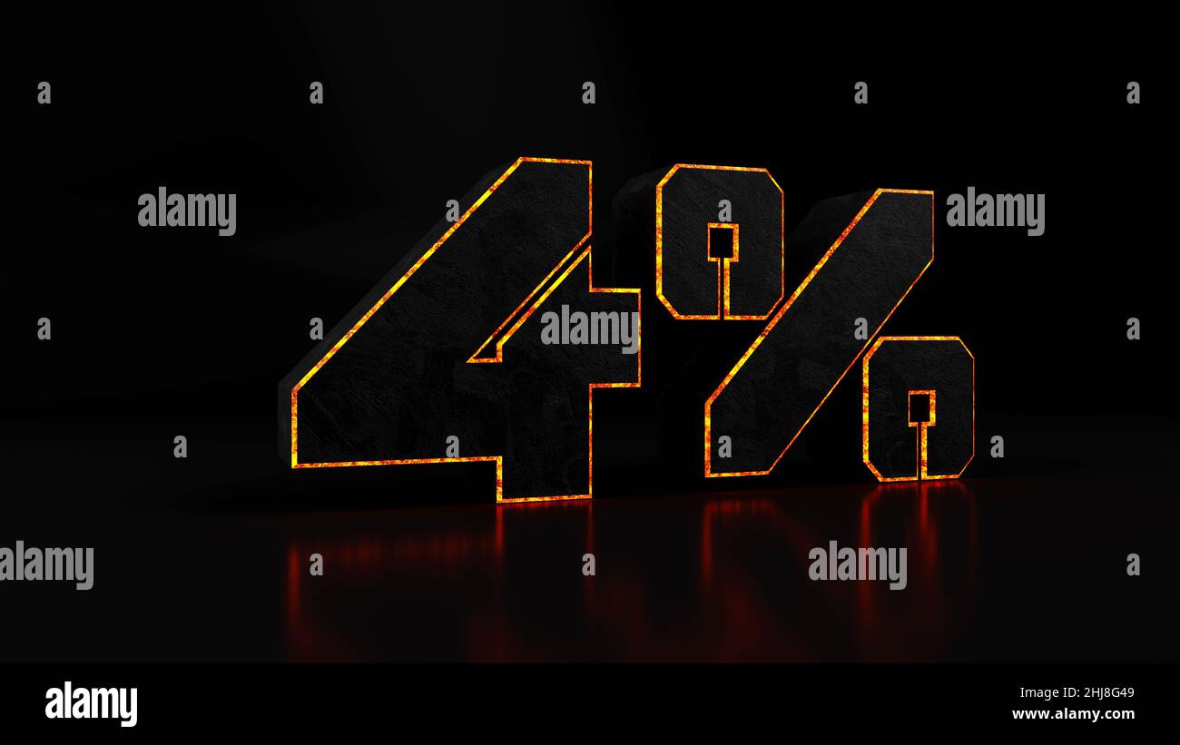 Four percent sign on a black background for wallpapers with golden ...