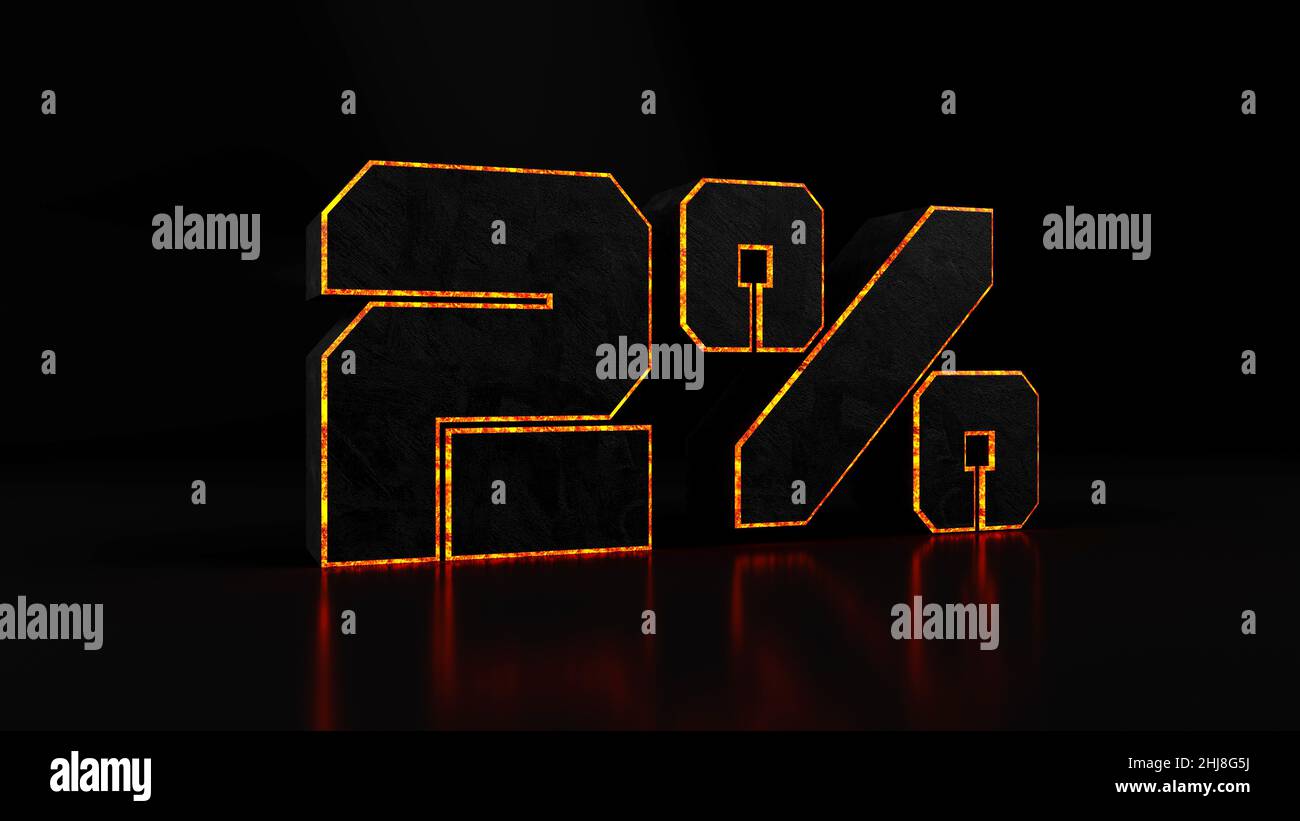 3D render illustration of a digital outline of an orange two percent ...