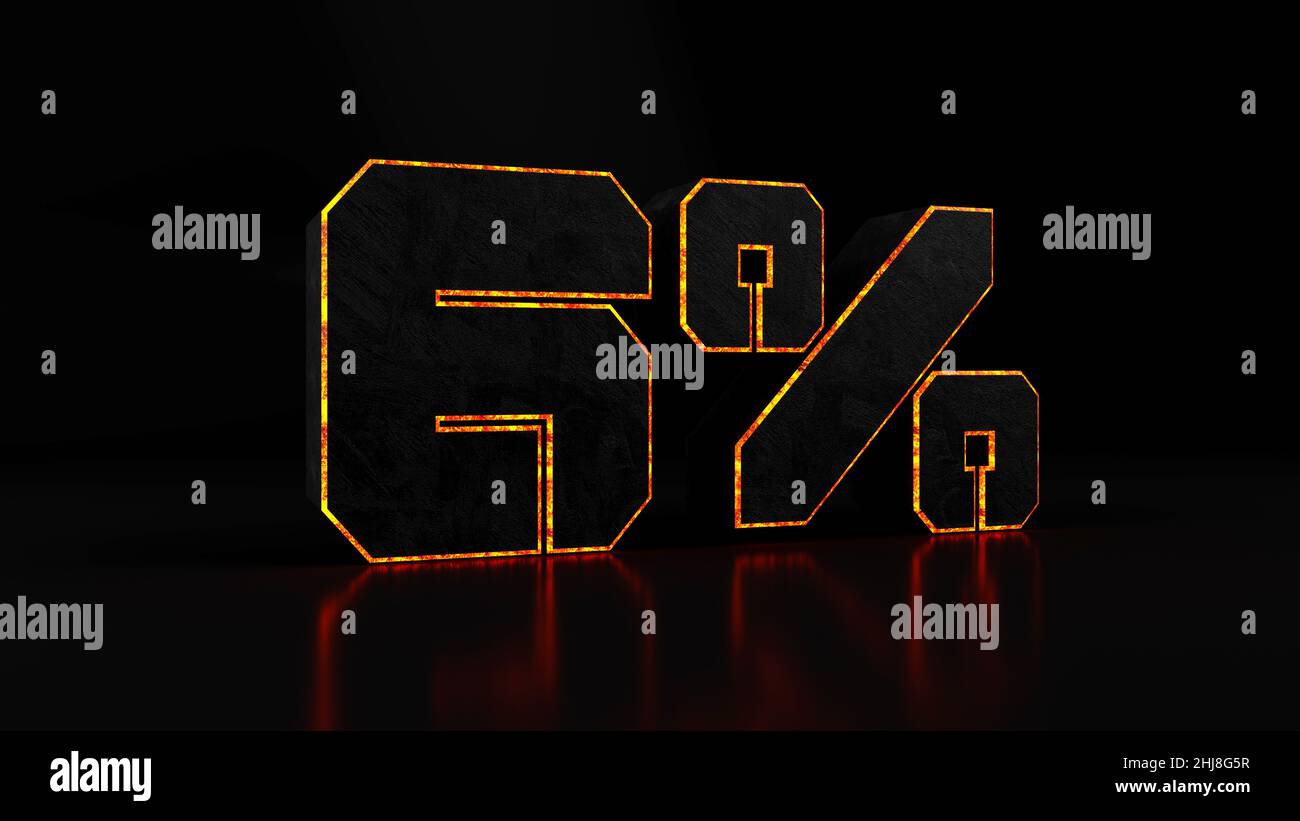 6 percent sign on a black background with golden borders and red ...