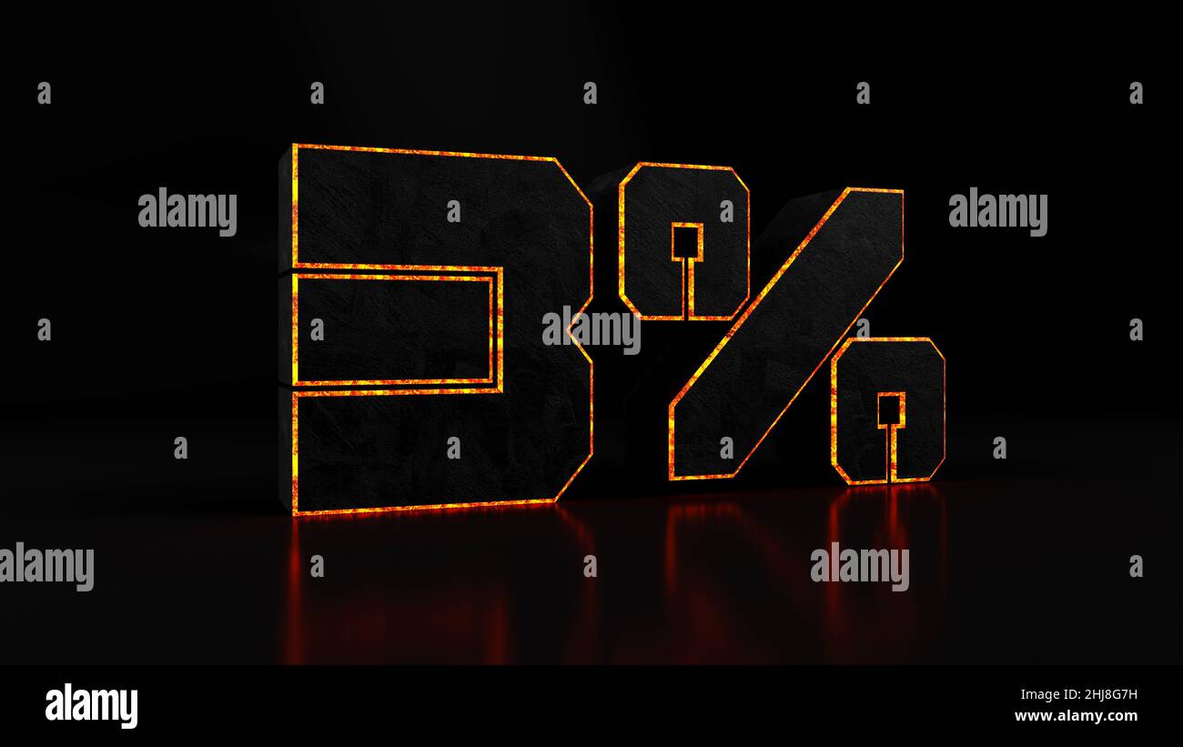 Three percent sign against a black background with gold outline and red ...