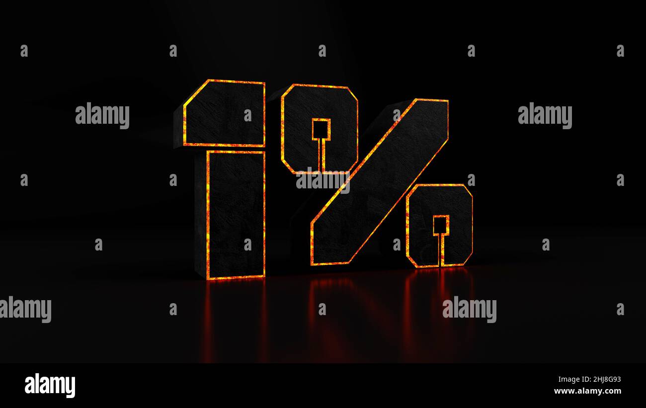 One percent sign with golden borders and red reflection for wallpapers ...