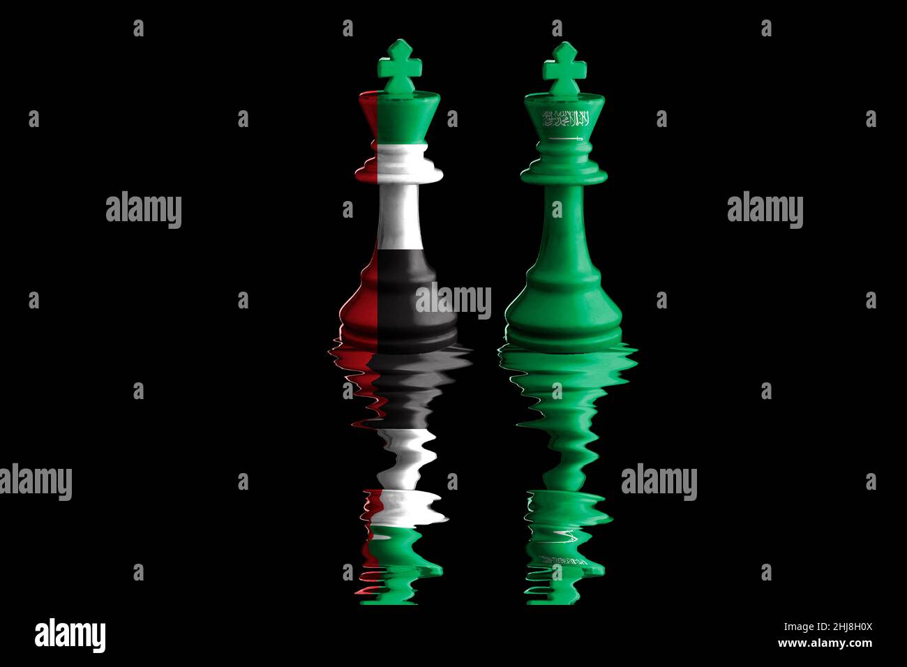 saudi Arabia and United Arab Emirates flags paint over on chess king ...