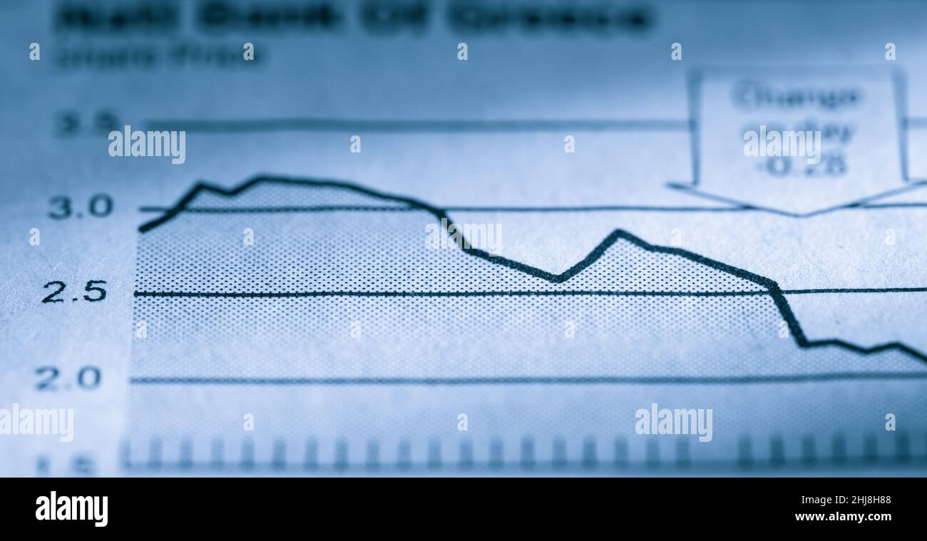 Page with a graph of the fall of the stock market Stock Photo - Alamy