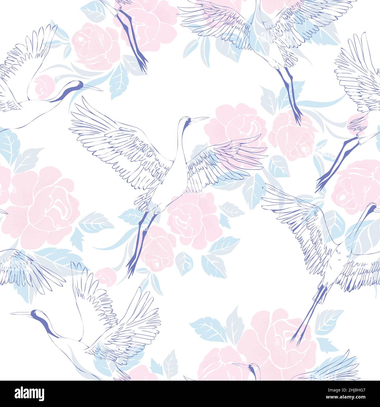 crane, pattern, vector illustration flying bird flower Stock Vector ...