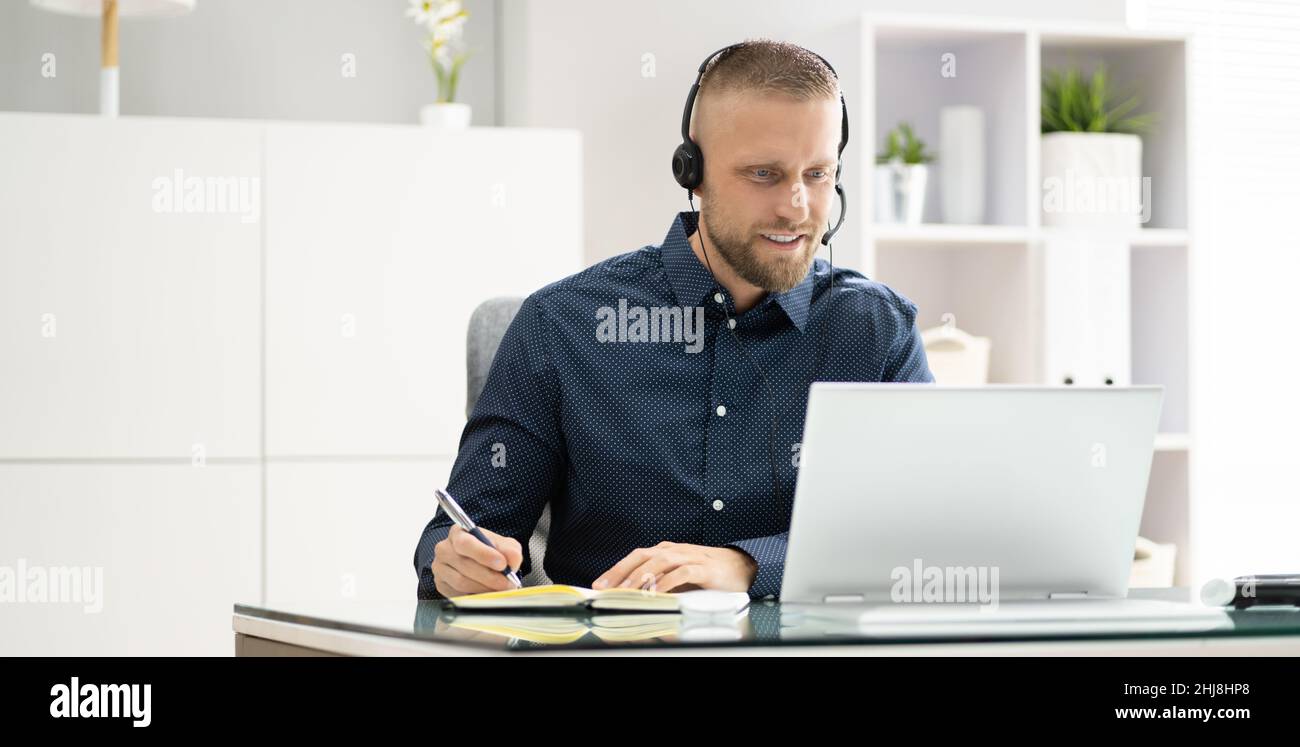 Virtual Online Video Conference Webinar Call On Laptop Computer Stock ...