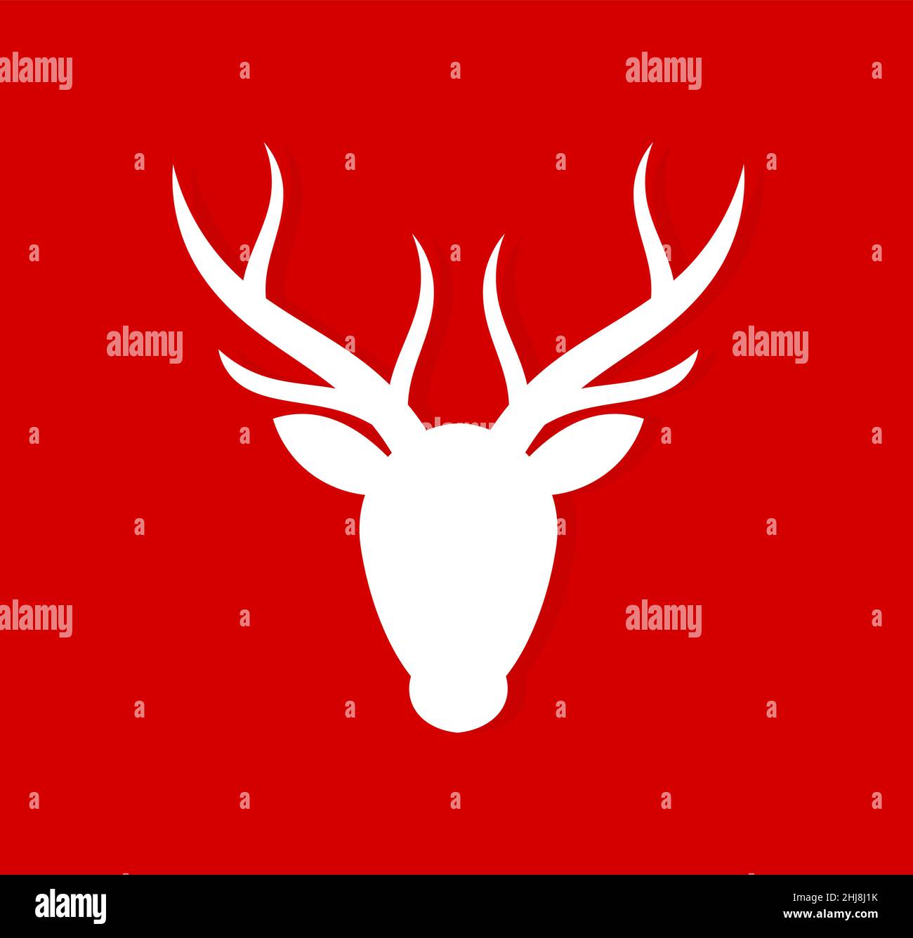 Christmas reindeer head shape on red background. Vector illustration ...