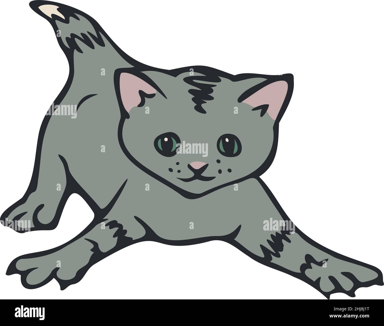 Vector illustration of isolated playful kitten. Hand drawn kitten Stock ...