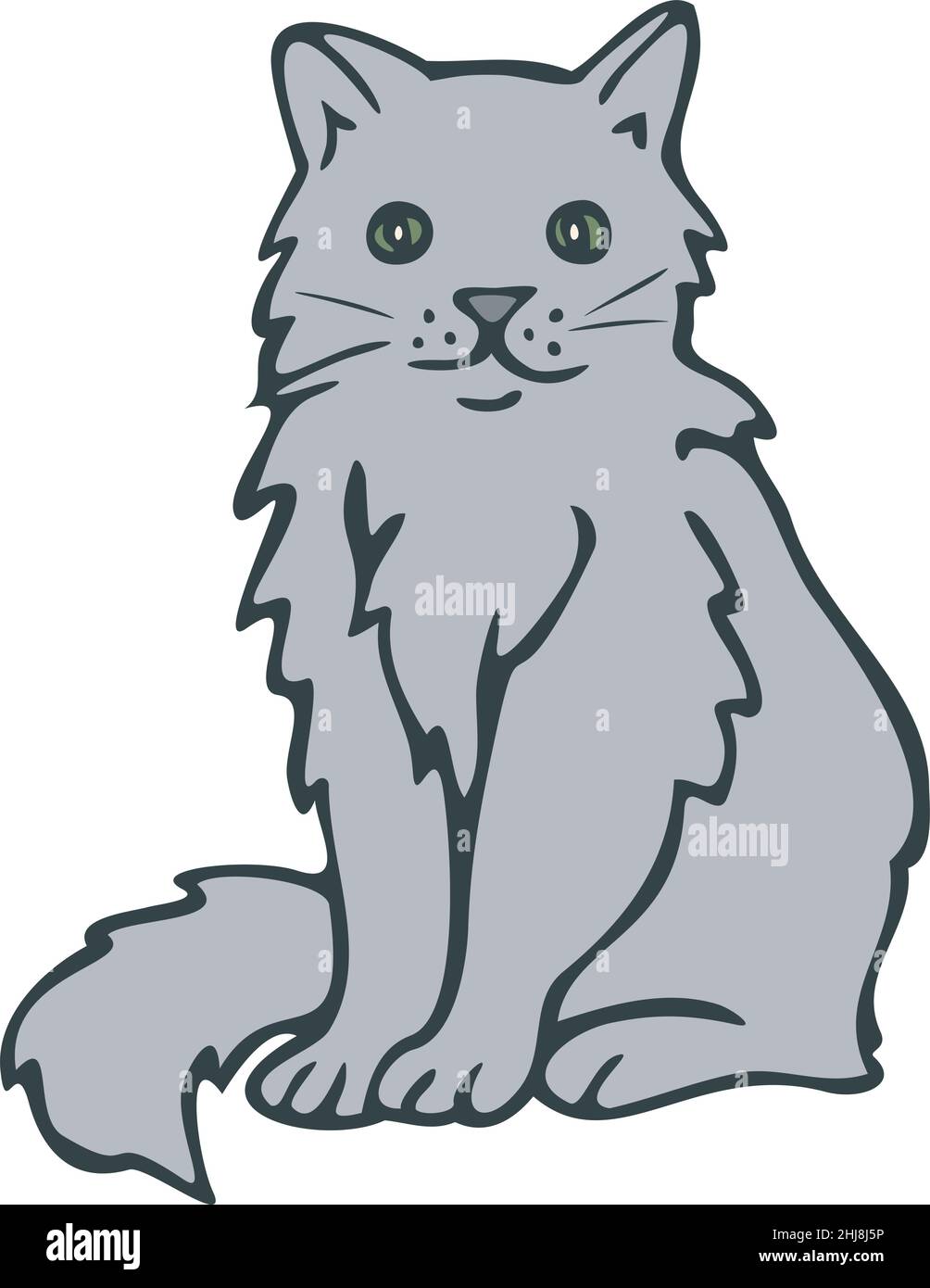 Vector illustration of grey cat in cartoon style. Hand drawn isolated ...