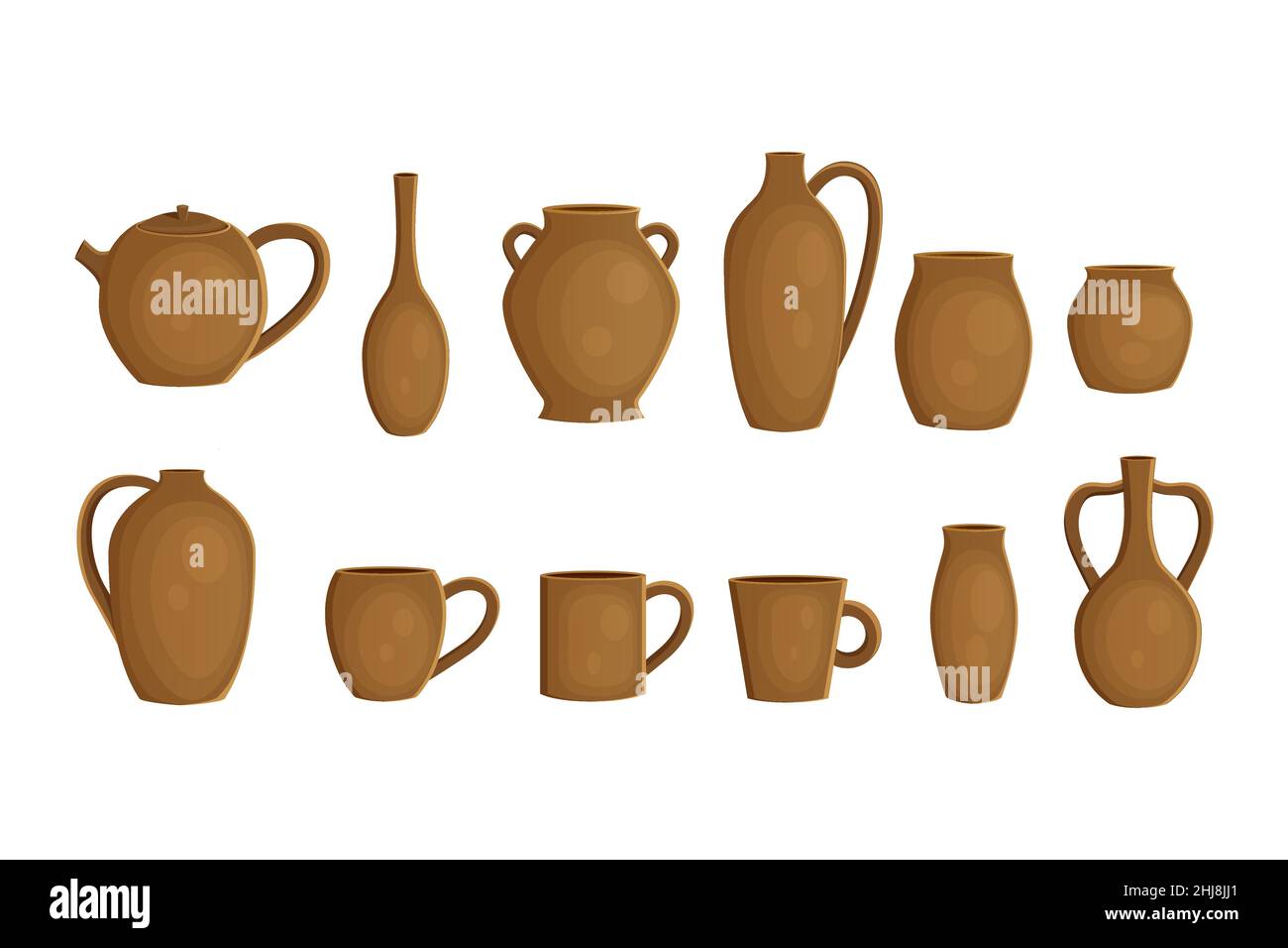 Set with different earthenware ceramic pottery vector Stock Vector ...
