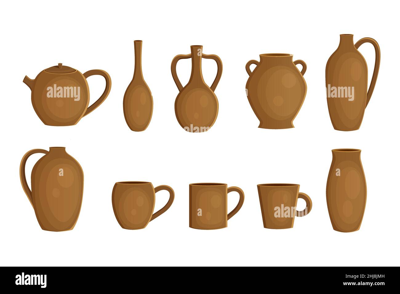 Set with different earthenware ceramic pottery vector Stock Vector ...