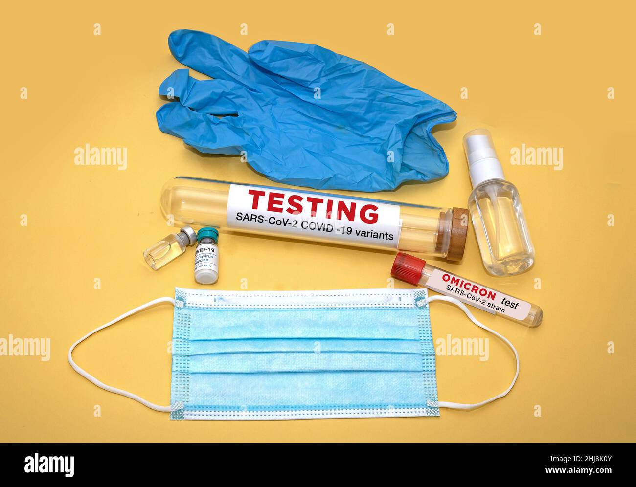 Face mask latex medical glove and glass test tube and other equipment ...