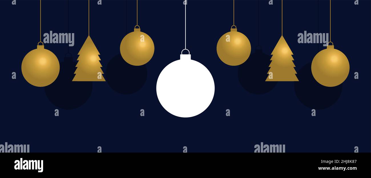 Christmas balls hanging ornaments decoration on blue background. Vector ...