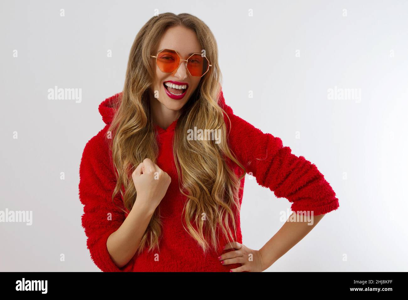 Surprised woman arms up isolated hi-res stock photography and images ...